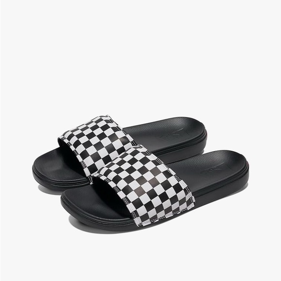 Vans | Shoes | Vans Black And White Checkered Slides Size 8 | Poshmark